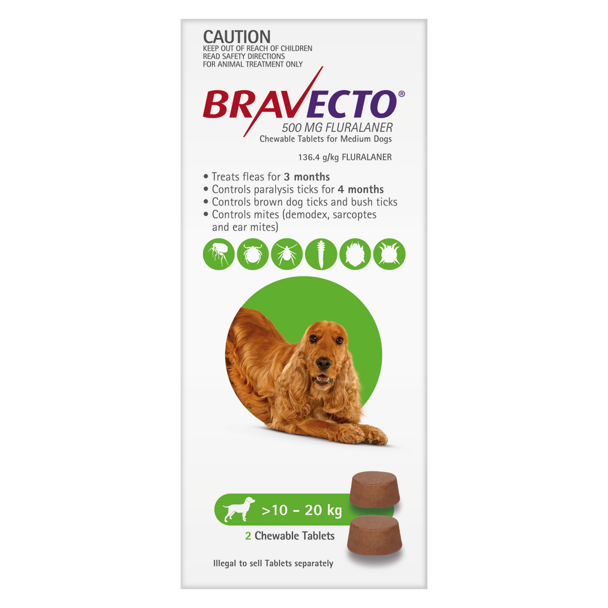 Bravecto Medium Dog Chewable 10-20kg Green 2pk – The Pet Connection